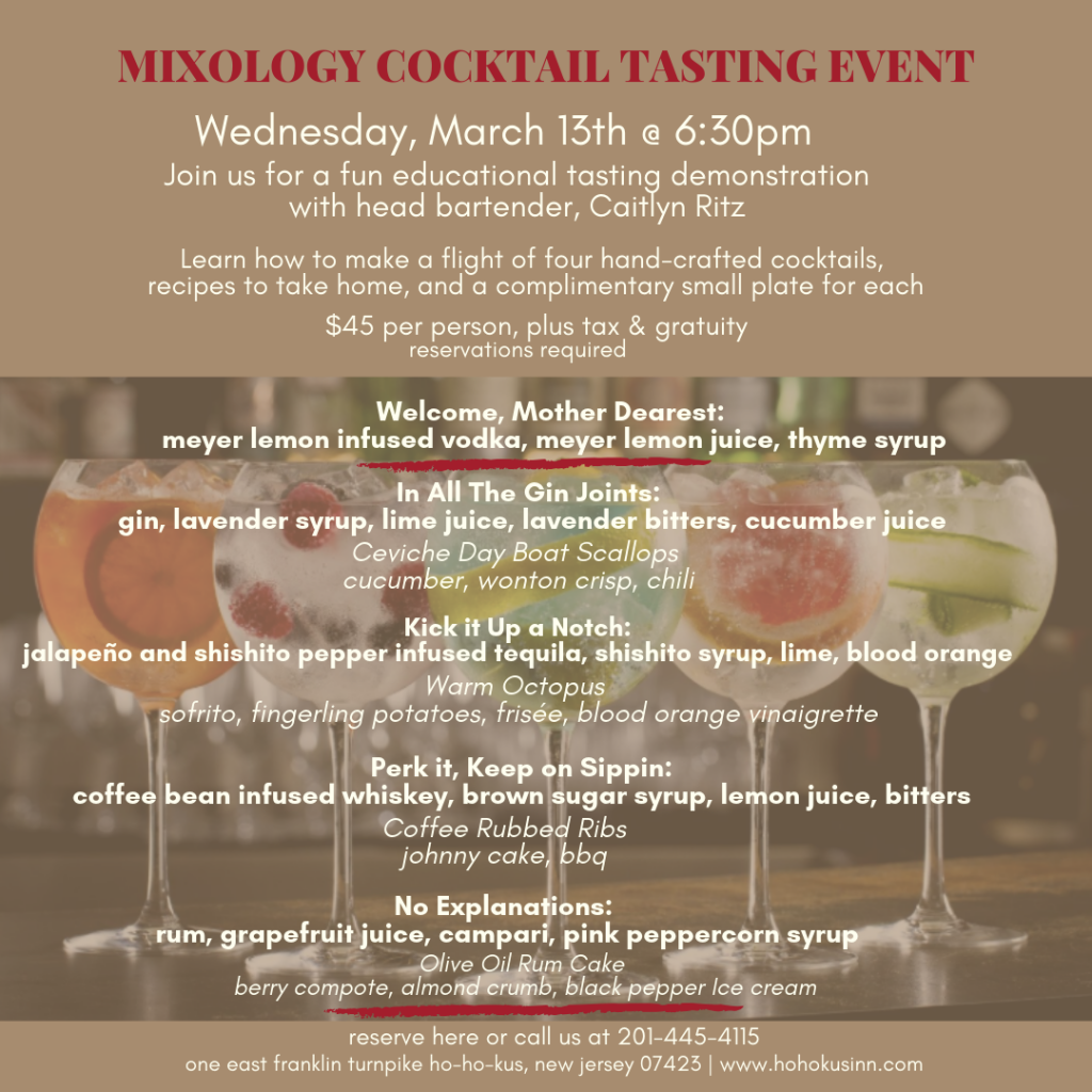 Mixology Cocktail Tasting Event | The Ho-Ho-Kus Inn & Tavern